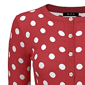 YEMAK Women's Polka Dot Cute Jacquard Crewneck Button Down Sweater Cardigan MK3104-RED-S