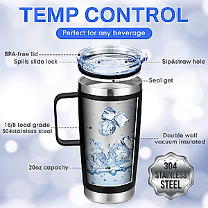 4 Pcs 20 oz Tumbler Mug with Lid and Straw, Insulated Travel Coffee Mug with Handle, Double Wall Vacuum Travel Mug Stainless Steel Sublimation Tumbler Thermal Cups, Black, Blue, White, Red