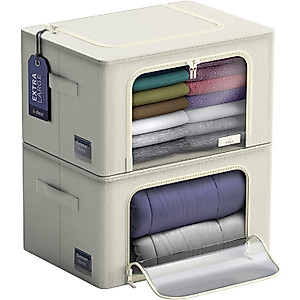 Sorbus Jumbo Storage Bins with Metal Frame - Oxford Fabric Storage Containers with Large Clear Window & Carry Handles - Stackable & Foldable Clothes Organizer Bags for Bedding Linen, Clotheing & More