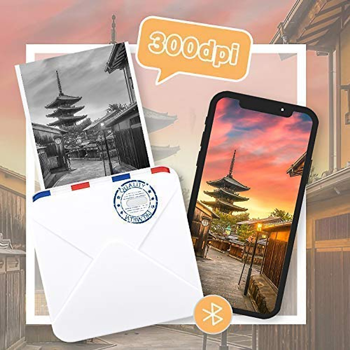 Phomemo M02S Mini Thermal Printer- Bluetooth Thermal Photo Printer with 3 Rolls Transparent Sticker Paper, Compatible with iOS + Android for Plan Journal, Study Notes, Art Creation, Work, Gift