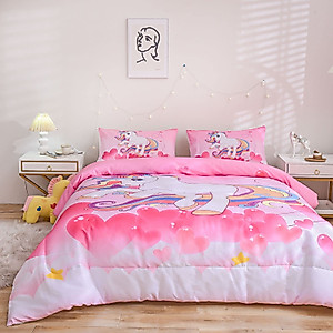 PHANTASIM Unicorn Comforter Set Full All-Season Pink Rainbow Unicorn Bedding Full for Girls 3 Pieces Soft Brushed Microfiber Kids Bedding Set for Girls Boys with 2 Pillowcase