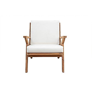 Patio Sense 62969 Oslo Wooden Armchair Cream Colored Cushion Artfully Angled Arms Modern Scandinavian Collection Indoor Outdoor Furniture