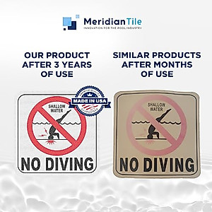 Aquatic Custom Tile - No Diving Pool Sign, 6x6 Inches No Diving Signs, Adhesive No Diving Pool Sticker, Vinyl No Diving Sticker, Swimming Pool Stickers, and Accessories, MADE IN USA - (1 Pack)