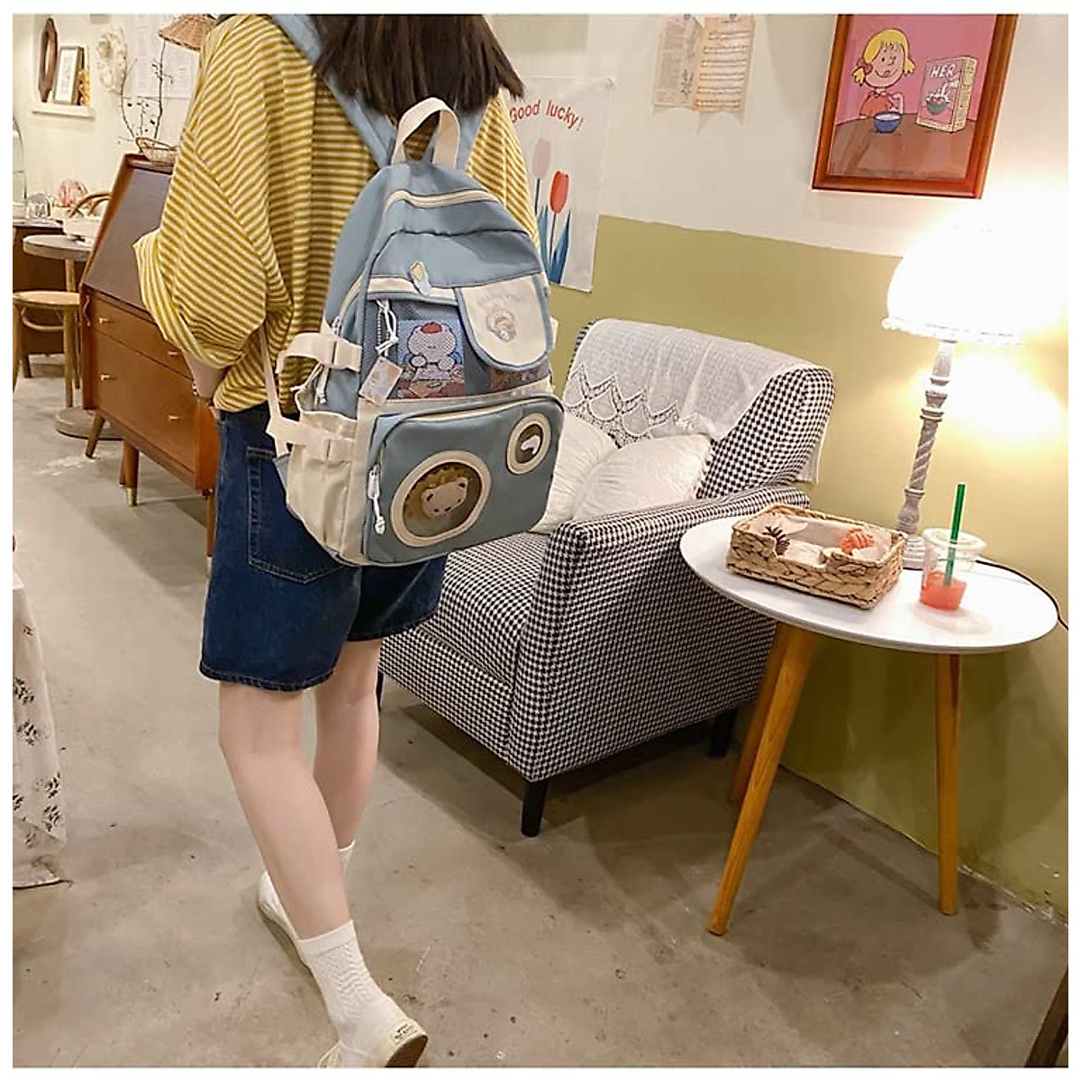 EGEN Kawaii Backpack Back to School Essential Large Capacity Aesthetic Backpack (Blue)