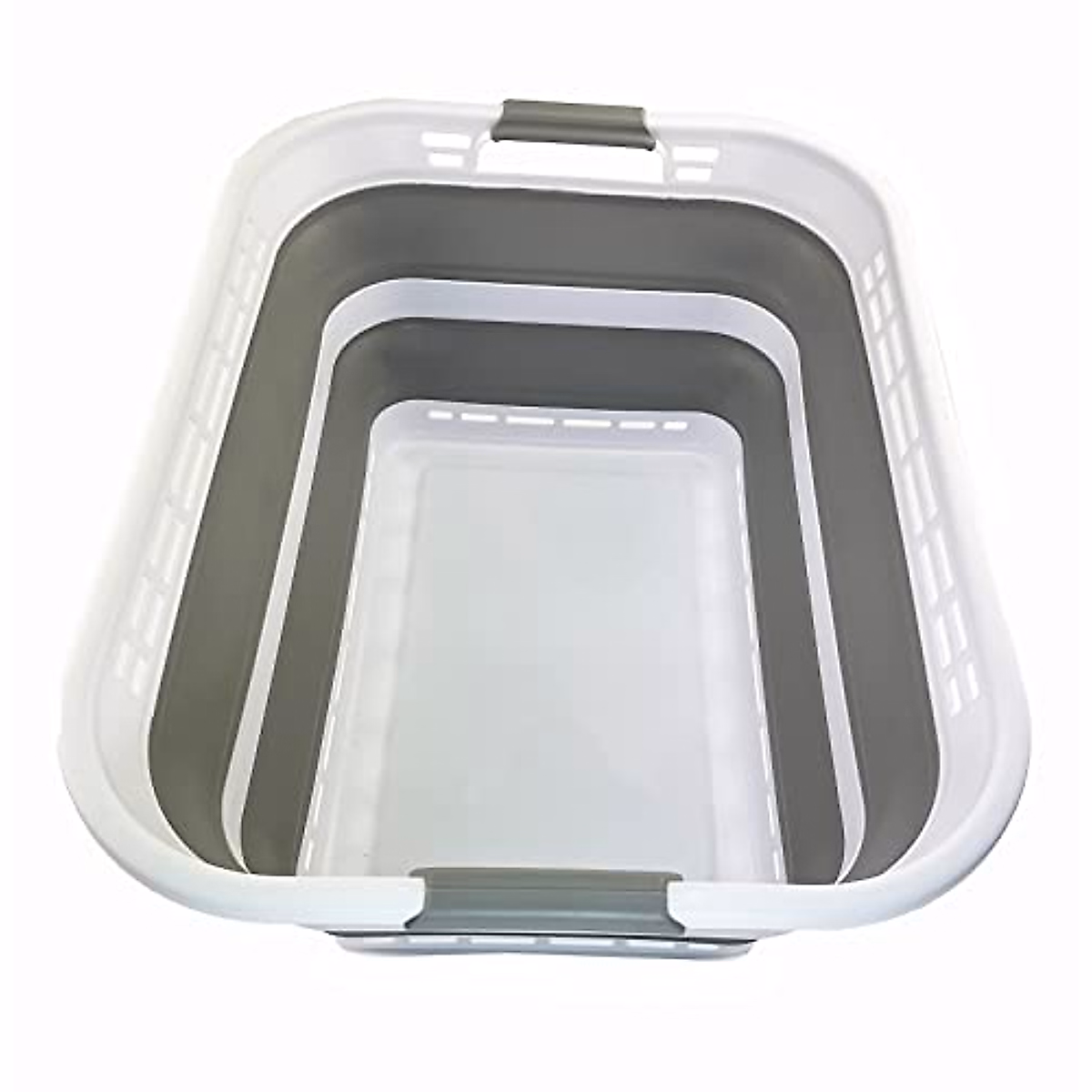 SAMMART 42L (11 Galloons) Collapsible Plastic Laundry Basket - Foldable Pop Up Storage Container/Organizer - Portable Washing Tub - Space Saving Hamper/Basket [BPA Free] (White/Grey)