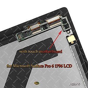 PEHDPVS Screen Replacement for Microsoft Surface pro 5 6 1796 1807 1809 2736x1824 12.3 inch LCD LED Display Touch Screen Digitizer Assembly LP123WQ1 (with Touch Plate)