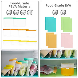 HOMGEN Exclusive Innovation 8pcs Refrigerator Liners&10Pcs Reusable Snack Bags for Kids Set (4 Reusable Sandwich Bags, 4 Reusable Snack Bags, 2 Freezer Gallon Bags) Perfect for Fridge Used