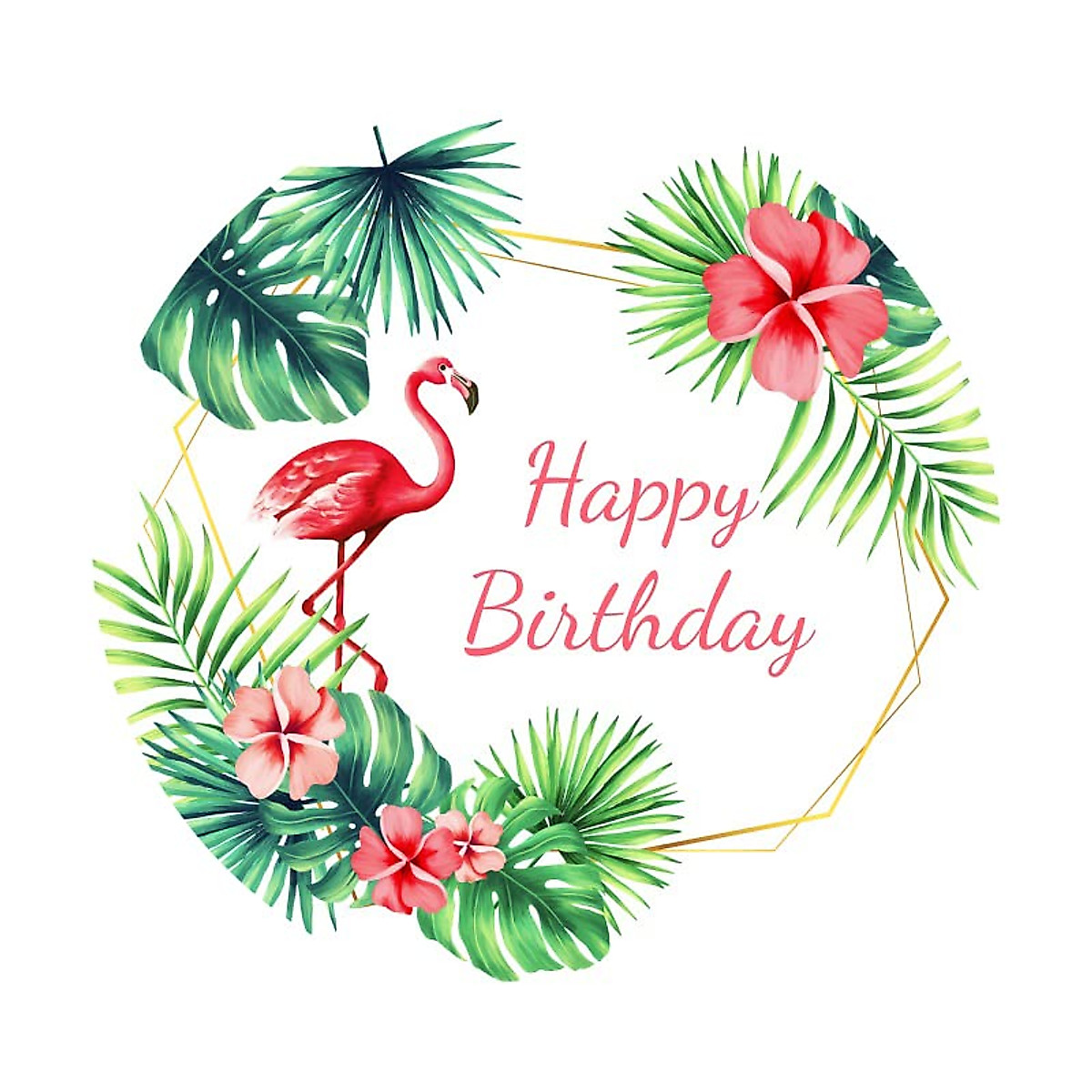 AWERT Polyester Diameter 5ft Flamingo Birthday Round Backdrop Summer Tropical Hawaiian Floral Plam Flower Photography Background Boy Girl Party Baby Shower Decorations Photo Booth Props