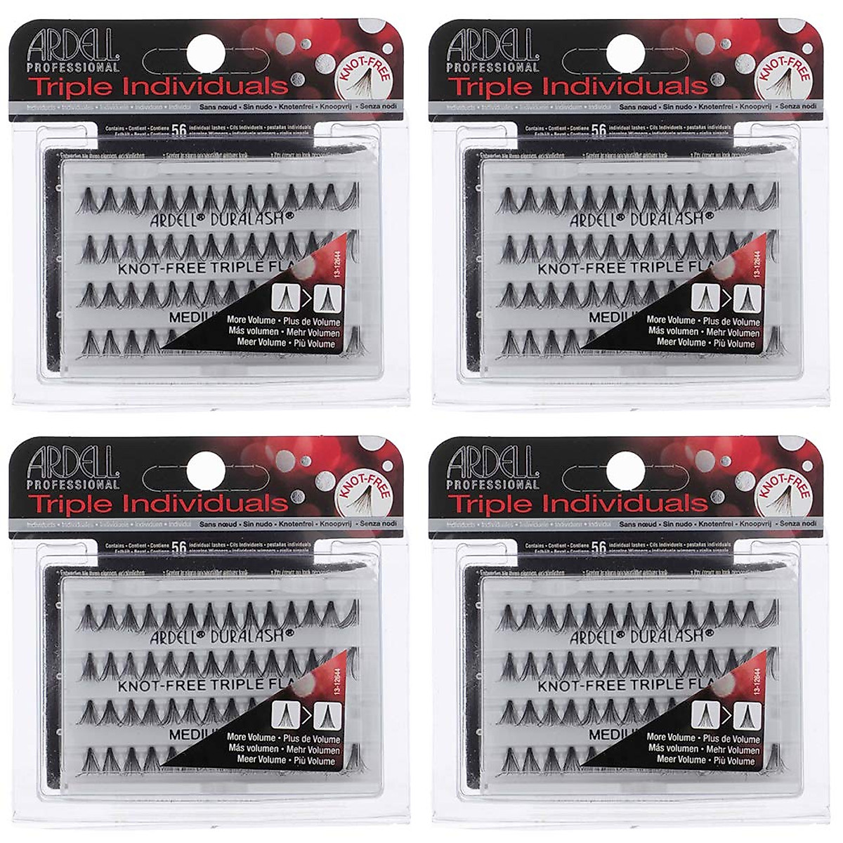 Ardell False Eyelashes Triple Individuals Knot-Free Medium Black 4 Pack