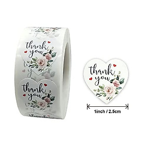 BILU Thank You Business Stickers,Valentine's Day Stickers Round Floral Thank You Sticker Adhesive Labels Roll for Boutiques,Weddings,Bags,Boxes,Envelope Seal Supplies Decorative
