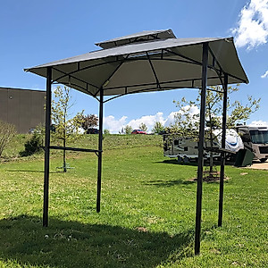 BACKYARD EXPRESSIONS PATIO · HOME · GARDEN Grilling Gazebo w/LED Lights, Barbecue Grill Canopy Tent w/Air Vent, Double Tiered, Powder Coated Steel Frame, Black and Gray - 8' x 5' (911268-NM)