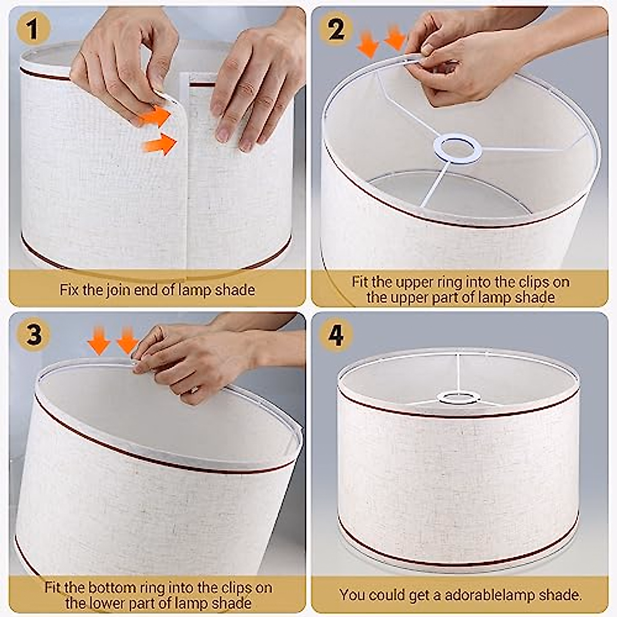 Lamp shades Set of 2, Fabric Lamp Shades for Table Lamps and Floor Light, Medium Lamps Shades 13.5" Top x 13.5" Bottom x 8.8" High, Lampshades Natural Linen Hand Crafted