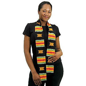 African Inspired Fashions Authentic Hand Woven Kente Sash Stole - 60" x 4.5"