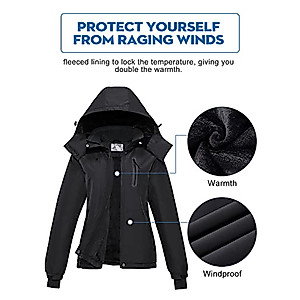 CAMEL CROWN Women's Ski Jacket Waterproof Warm Winter Snow Coat Hooded Mountain Outdoor Windbreaker Windproof Jacket Black M