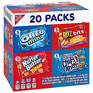 Nabisco Classic Mix Variety Pack, OREO Mini, CHIPS AHOY! Mini, Nutter Butter Bites, RITZ Bits Cheese, 20 Snack Packs
