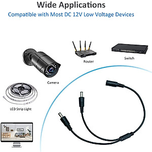 ANLINK DC Power Splitter Cable-2 Pack Black, 1 Female to 2 Male 5.5mm*2.1mm Power Output Adapter Cord for CCTV Security Cameras, LED Strip Lights and More (2 Pack, 1 to 2 Way)