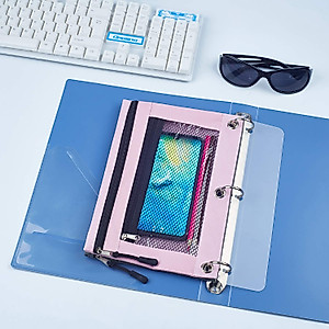 AHOME 3 Ring Binder Pencil Pouchs, Zippered Pencil Pouch Double Pocket Pencil Pouch 3 Ring with Clear Window