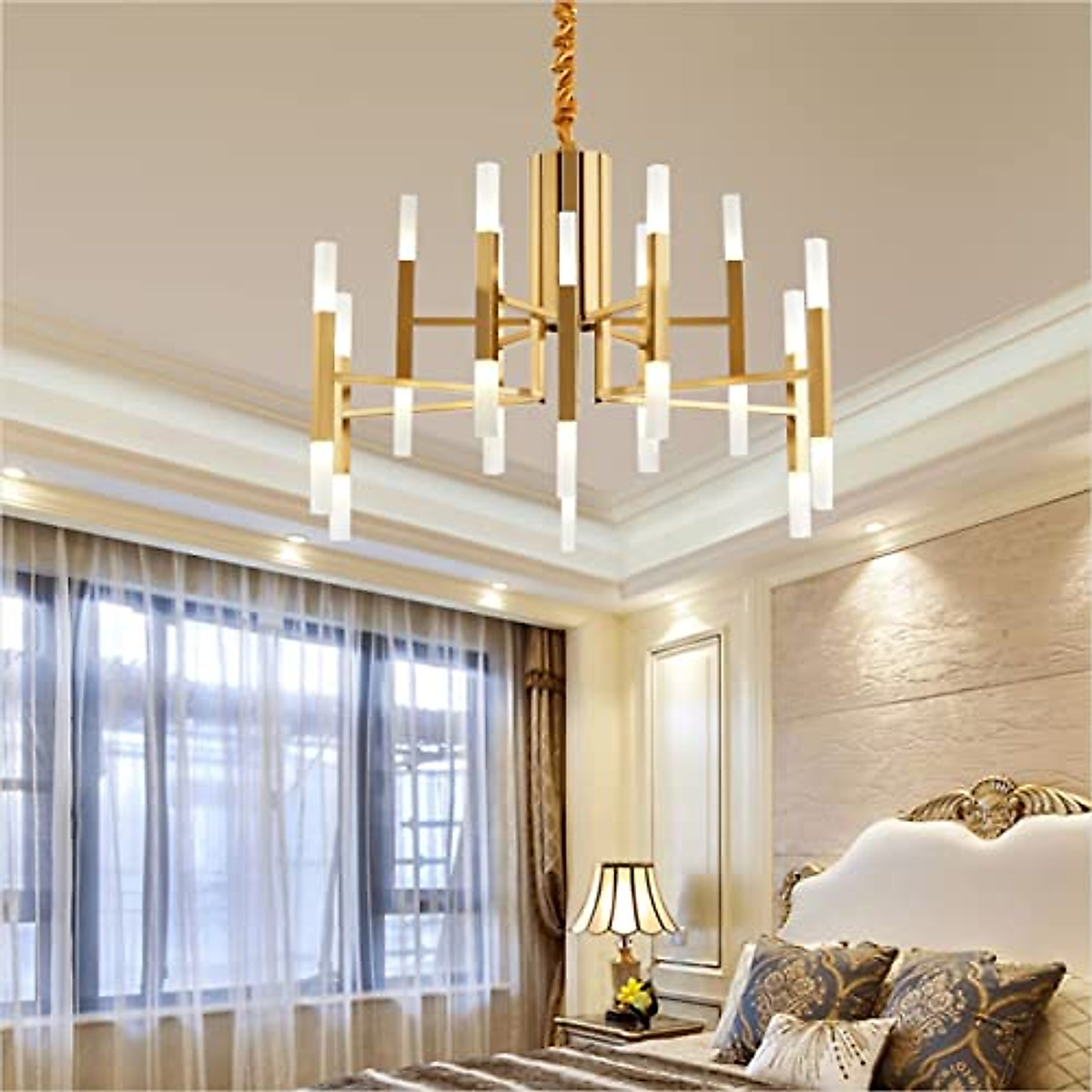 BOKT Modern Gold LED Sputnik Chandelier Mid Century Brushed Brass 24-Lights Round Chandelier Pendant Light Kitchen Island Vintage Industrial Flush Mount Ceiling Light Fixture