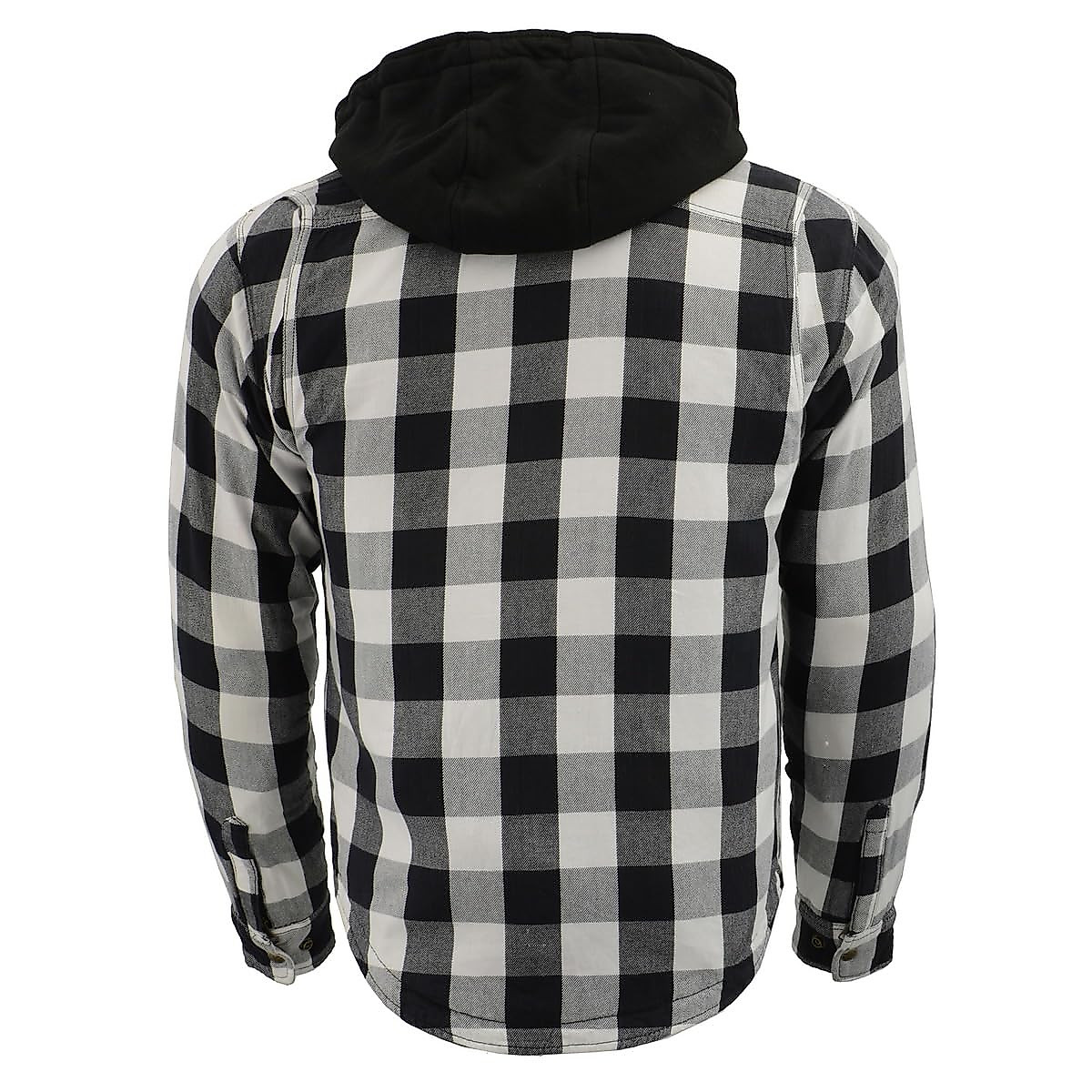 Mens Motorcycle Lightweight Waterproof CE armor Blk/White & Gray Checkered Flannel Riding Jacket Shirt (as1, alpha, x_l, regular, regular, Blk/White with Hoodie)