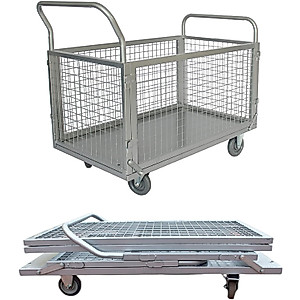 BaiYouMei Platform Truck Cart with Cage,4in1 Foldable Hand Truck Flat Cart 39"x24" Heavy Duty Push Cart Dolly, Load 1000lbs Large Flatbed Hand Truck Cart for Grocery, Laundry, Shelving, Storage