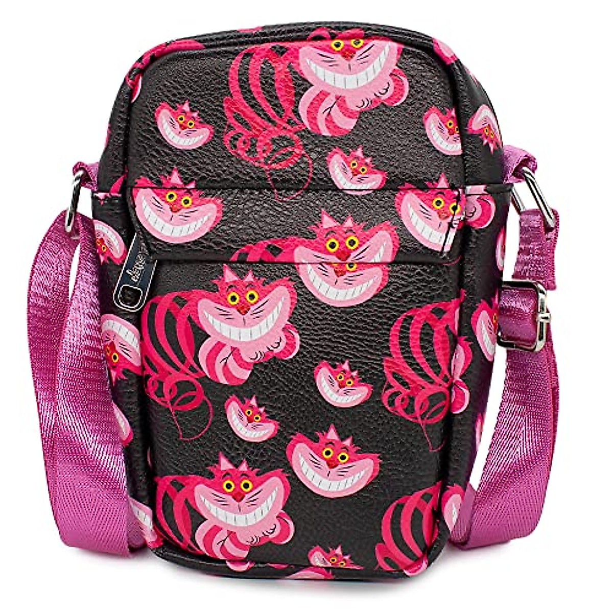 Buckle Down Disney Bag, Cross Body, Alice in Wonderland Cheshire Cat Pose and Face, Black, Vegan Leather