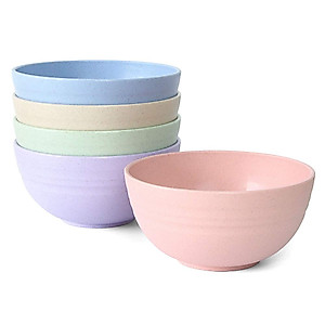 BUBERO Small Kids Bowls Set of 5, Plastic Bowls Reusable Wheat Straw Cereal Bowls for Snack, Side Dishes, Microwave Safe Mini Bowls