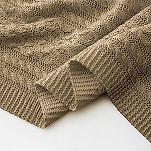 RUDONG M Taupe Cable Knit Throw Blanket, Textured Decorative Throw Blanket, Cozy Knitted Blanket for All Seasons, Lightweight Warm Soft Throw Blanket for Couch, Bed, Sofa 50 x 60 Inch