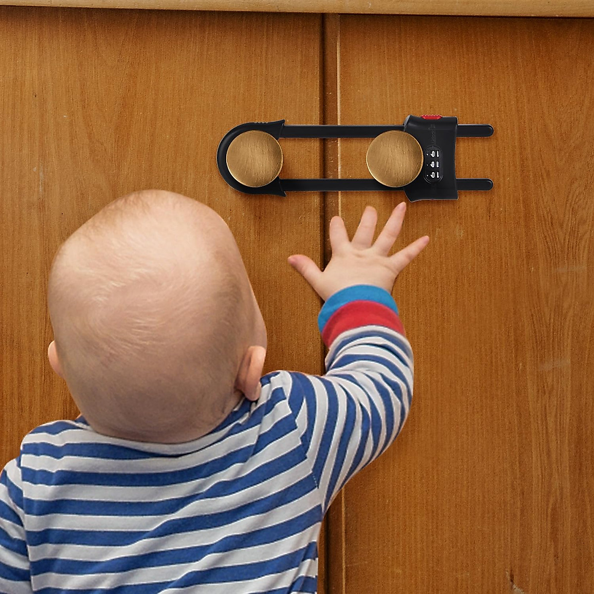 HonesaLoc 4 Packs U-Shaped Sliding Cabinet Locks, Baby Proofing Cabinets with Adjustable Child Safety Lock, Childproof Latches for Knobs, Handles on Kitchen Doors and Home Drawers Closet - Black