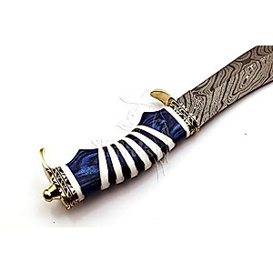 Skokie Knives Custom Hand Made Damascus Steel Hunting Bowie Knife Handle Camel Bone (Blue)