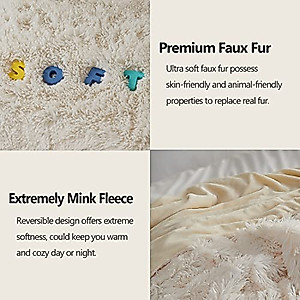 GONAAP Faux Fur Throw Blanket Super Soft Cozy Plush Fuzzy Shaggy Blanket for Couch Sofa Bed (Ivory, Throw(50"x60"))