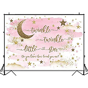 Avezano Twinkle Twinkle Little Star Backdrop for Girl Gold and Pink Twinkle Boy Baby Shower Party Decorations Photography Background Gold Stars and Moon Baby Shower Party Photoshoot Backdrops (7x5ft)