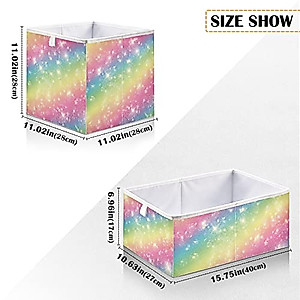 Galaxy Unicorn Pastel Rainbow Storage Bins Cubes Storage Baskets Fabric Foldable Collapsible Decorative Storage Bag with Handles for Shelf Closet Bedroom Home Gift 11" x 11" x 11"