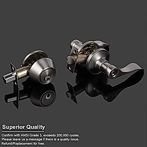 Knobonly Front Door Entry Lever Lockset and Single Cylinder Deadbolt Combination Set, Satin Nickel - (2 Pack) - All Keyed Alike(Same Keys)