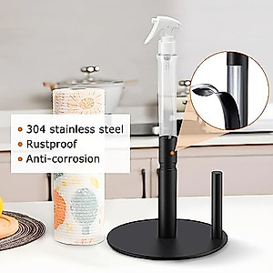 Paper Towel Holder with Spray Bottle, Stainless Steel Countertop Paper Towel Holder, Standing Paper Towel Roll Holder for Kitchen Bathroom, Non Slip Paper Towel Roll Holder