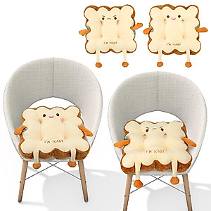 Kigley 2 Pcs Cute Seat Cushion Toast Plush Bread Pillow Cushion Office Chair Cute Kawaii Car Desk Accessories Kawaii Chair Pads for Car Birthday Sofa Bedroom