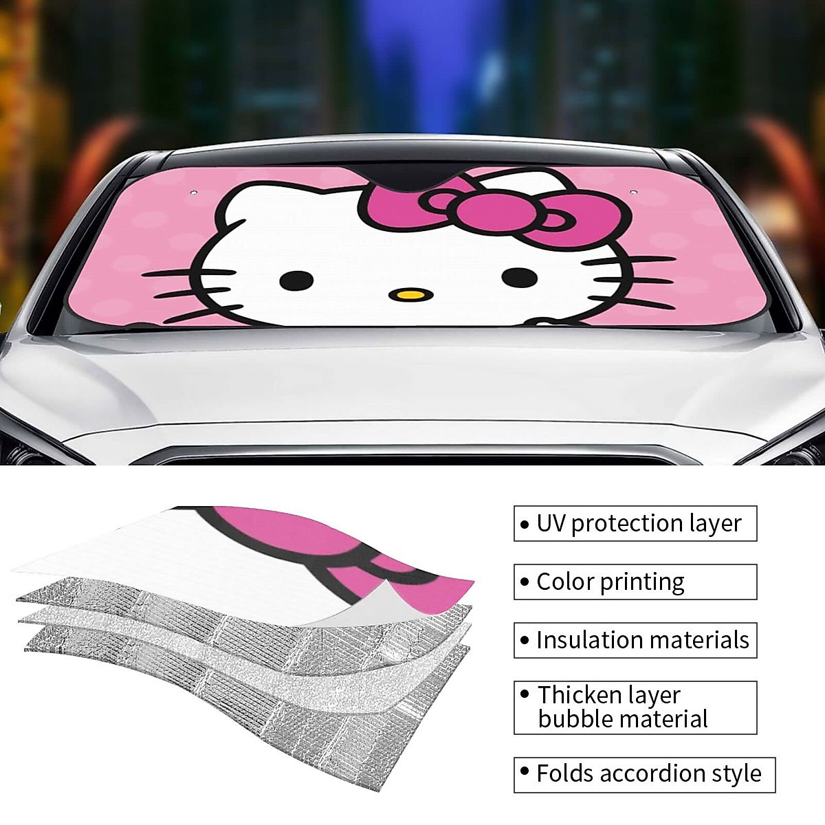 Wasinle Cartoon Car Windshield Sunshade Blocks Sun Visor Protector Foldable Sun Shield Keep Your Vehicle Cool, Fits Windshields of Most Sizes（Small 51 x 27.5 in） Black 6