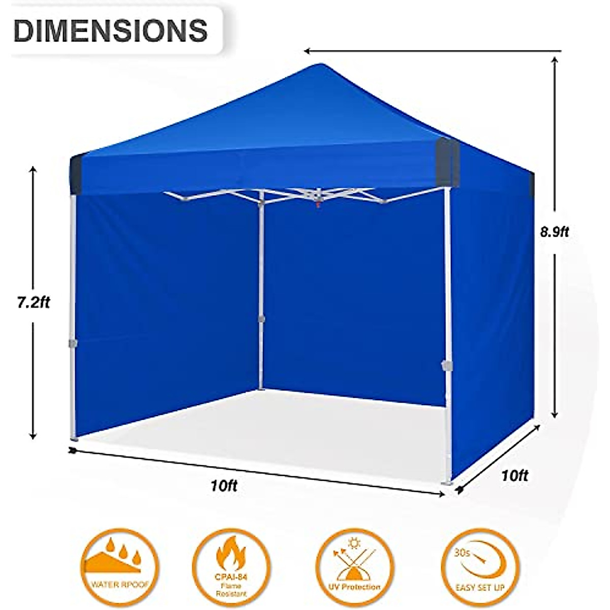 OUTDOOR WIND Pop Up Canopy Tent Commercial 10'x10' Enclosed Instant Canopy Tent Market stall with Removable Sides Walls(Blue)