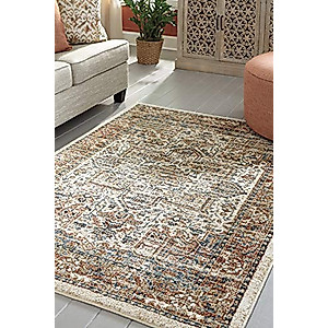 Signature Design by Ashley Jirair Traditional 8 x 10 ft Medallion Pattern Rug, Brown & Cream Multi Color