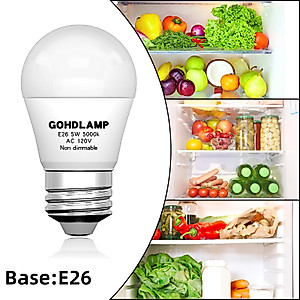 GOHDLAMP LED Refrigerator Light Bulb 5W 50Watt Equivalent,Waterproof Replacement for Frigidaire,120V E26 A15 Freezer Light Bulbs Daylight White 5000K 500 Lumen,Non-dimmable, 3 Packs