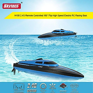SSBHDM RC Ship Water Toy Racing Boat H100 RC Boat 2.4G 4CH Radio-Controlled Boat 180 Degree Flip 20KM/H High Speed Racing Boat Outdoor Toys for Kids Boy Girl Gift Toy