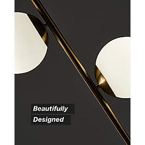 Brightech Sphere Floor Lamp for Living Room, Mid-Century Modern 2 Globe Pole Light for Bedroom, Bright LED Standing Lamps for Offices, Contemporary Living Room Décor – Gold/Antique Brass