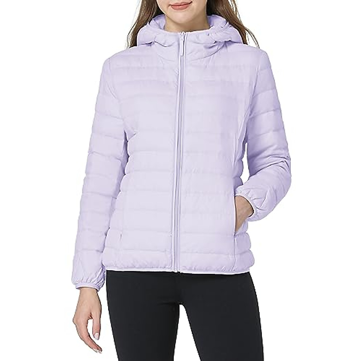 wantdo Women's Hooded Puffer Jacket Packable Winter Coat(Lavender, Small)