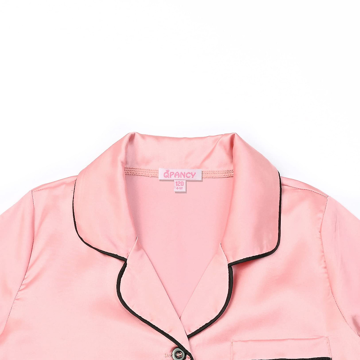 QPANCY Unisex Satin Pajamas Set Short Sleeve 2 Piece Sleepwear Button-Down Kids Nightwear Little Girls Boys Rose Silk Pjs Size 6 7