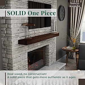 BoscoMondo Solid Wood Fireplace Mantel Shelf, Floating Mantle for Living Room, Farmhouse Rustic Wood Mantel, 60" Long- 7INCH Deep, 3INCH Thick, Easy Wall Mount with Heavy-Duty Metal Bracket