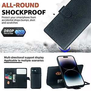 Vitodo Compatible with iPhone 15 Pro Max Wallet Case - Magnetic Detachable 2 Style Cases with Card Slot & Camera Cover, RFID Blocking Premium Leather Kickstand 360° Full Protection Flip Case (Black)