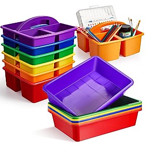 Thyle 12 Pieces Classroom Storage 6 Pcs Assorted Colors Classroom Caddy Table Caddy for Classroom 6 Pcs Assorted Colors Paper Organizer Bins Book Bins for School Classroom Office Supplies