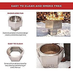 Dragonfire Portable Smokeless Firepit, Accessories Included: Grill, Base Stand, Carrying Case. Wood Pellet/Log Burning Outdoor Fire Pit. Stainless Steel, 22 Inch, Nesting Base for Compact Storage.