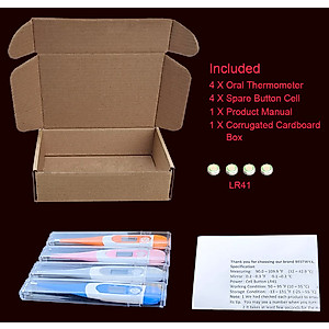 BESTWYA Oral Thermometer, Digital Thermometer for Fever (A, Pack of 4)