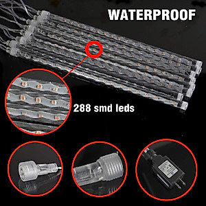 FUNPENY Meteor Shower Rain Lights, 288 LED Christmas Lights Icicle Snow Falling Christmas Lights Outdoor Raindrop Lights, 30cm 8 Tubes Xmas Tree Holiday Decoration (Blue)