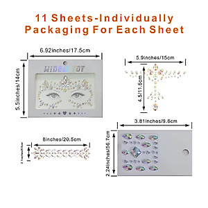 Face Gems, 7 Sets Luminous Face Jewels and 4 Sets Non-luminous Face Gems Rhinestone Stickers, Body Makeup Halloween Rainbow Tears Glow in The Dark Rave Accessories